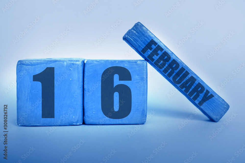 february 16th. Day 16 of month, Handmade wood cube calendar with date ...