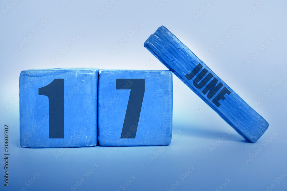 june 17th. Day 17 of month, Handmade wood cube calendar with date month ...