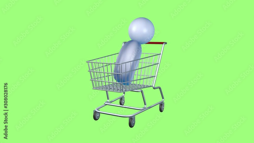 Virtual human sign and grocery cart as a symbol of trade. Animation of ...