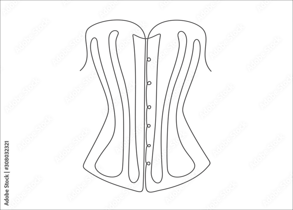 Vintage corset continuous one line drawing minimalism design isolated ...