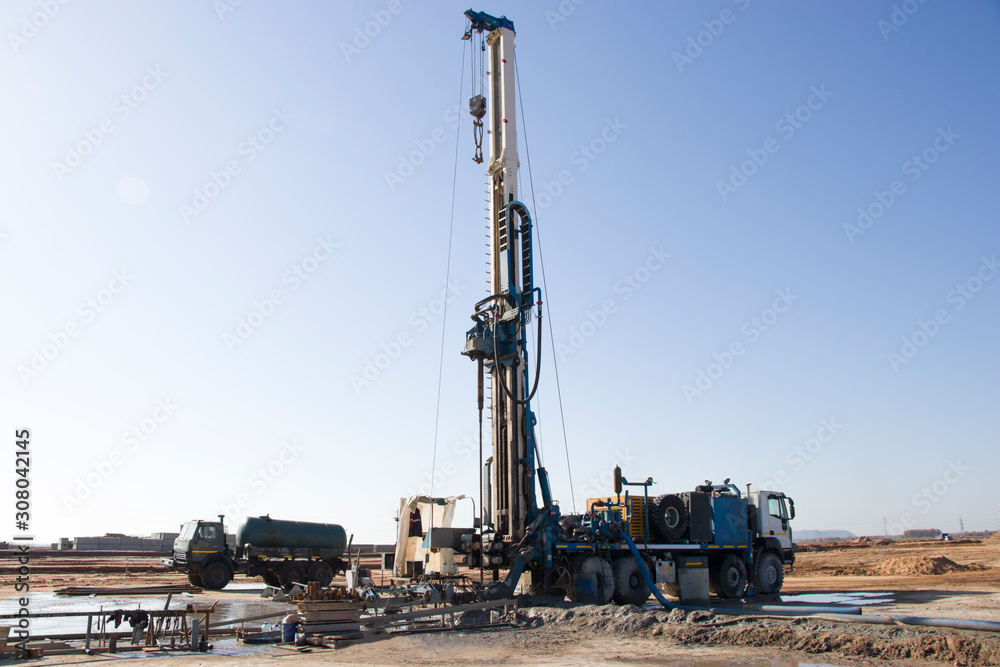 Drilling rig. Drilling deep wells. Coring. Industry. Mineral ...