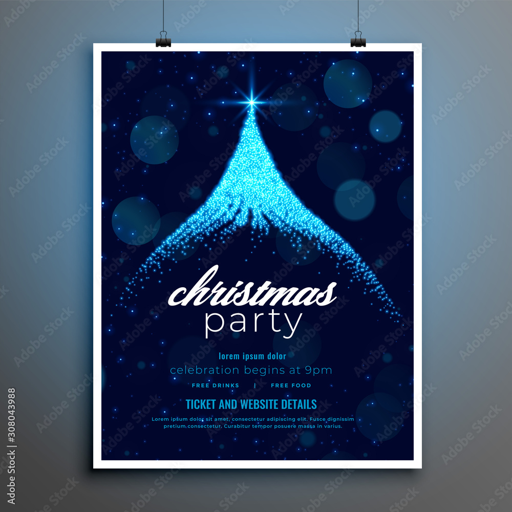christmas party poster design with blue sparkle tree Stock Vector ...