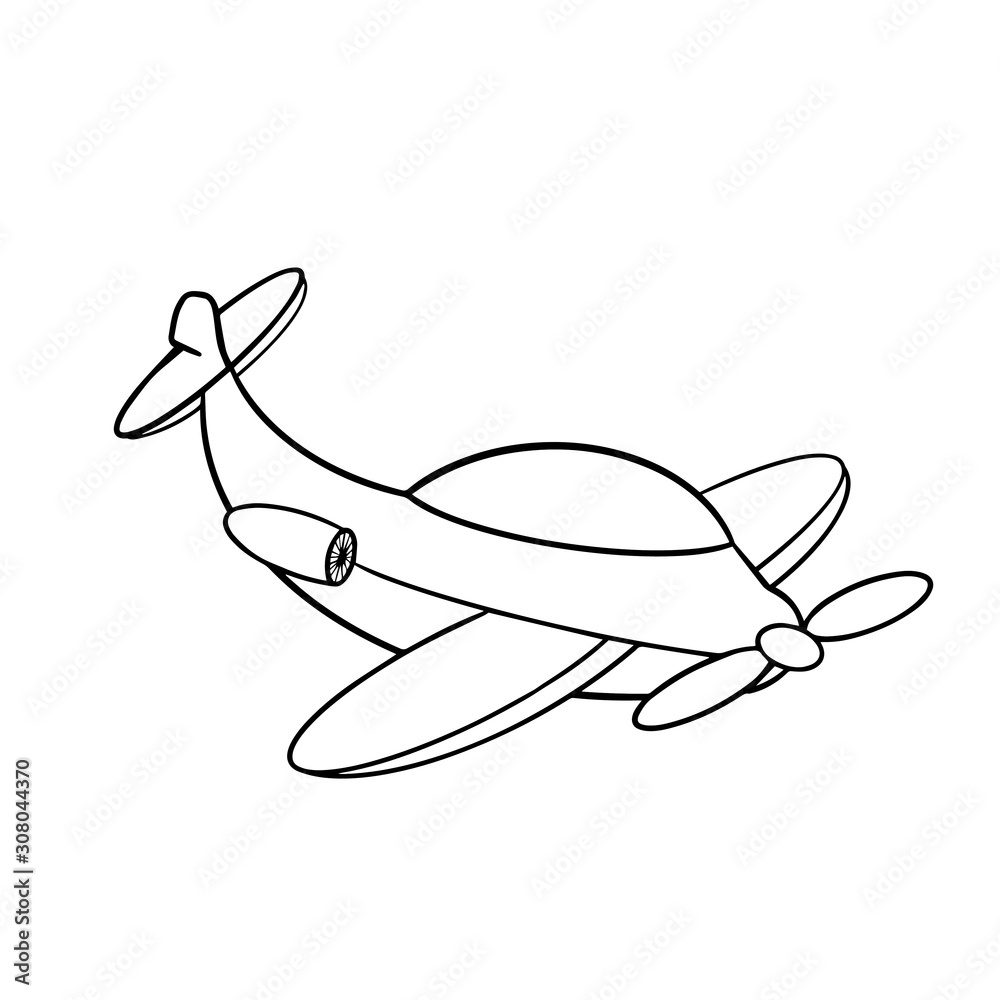 Illustration of cartoon airplane for coloring book, pages. Vector ...