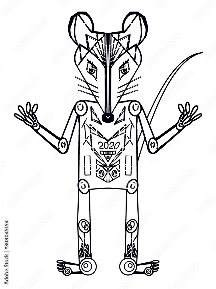 Fantasy character little mouse robot 2020 on a white background. Symbol ...