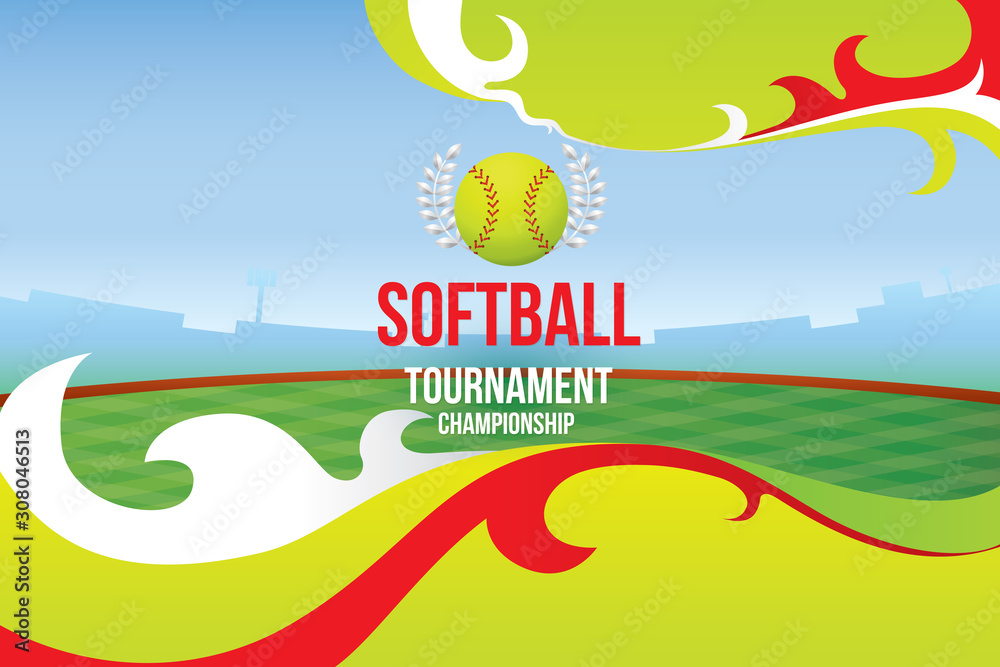 Vector of softball championship design with field background. Stock ...
