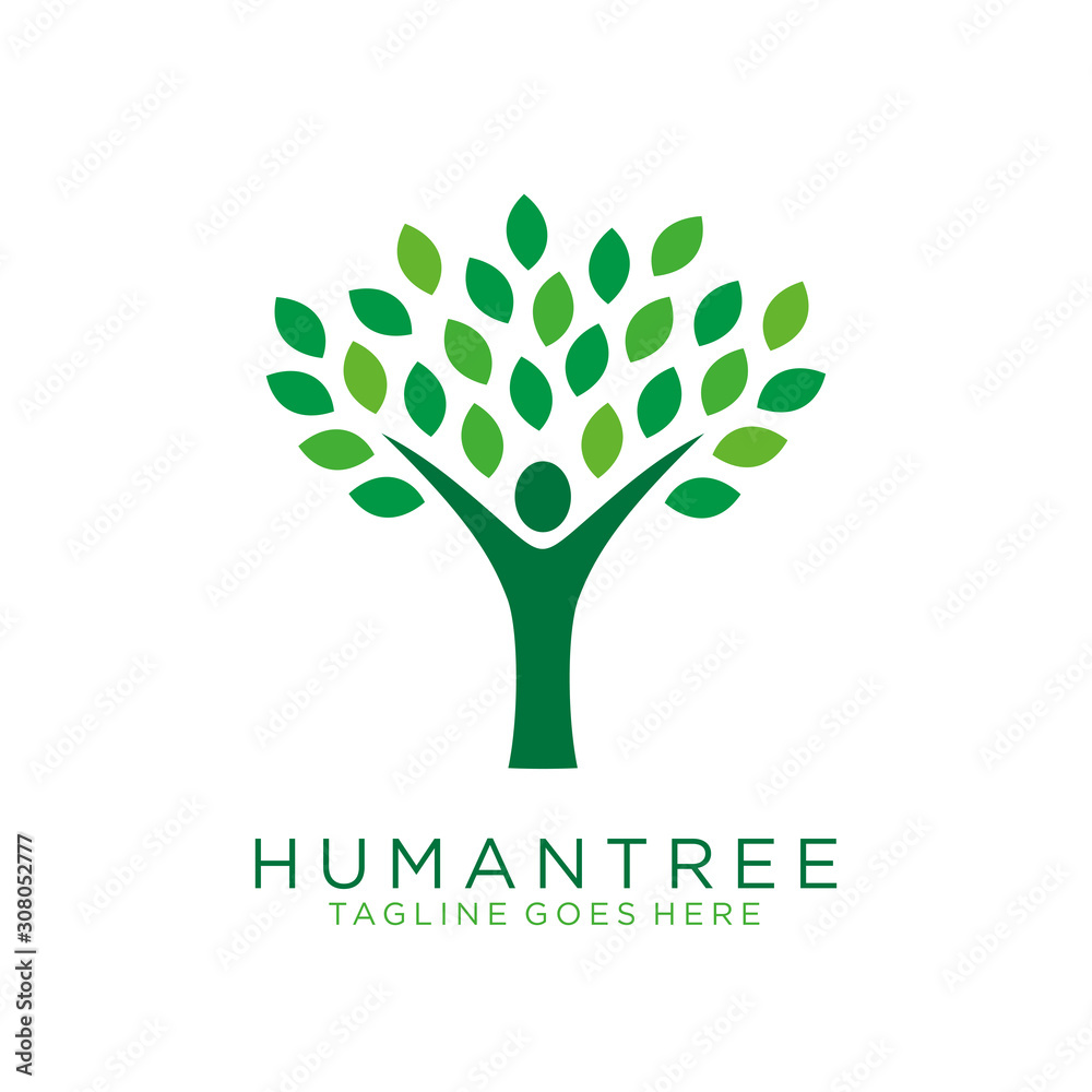 human tree icon with green leaves concept. go green logo. nature ...