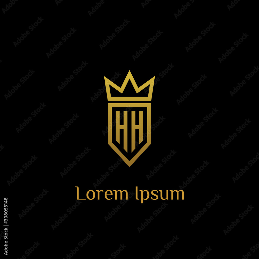 luxury initial H H monogram with shield and crown in gold logo vector ...