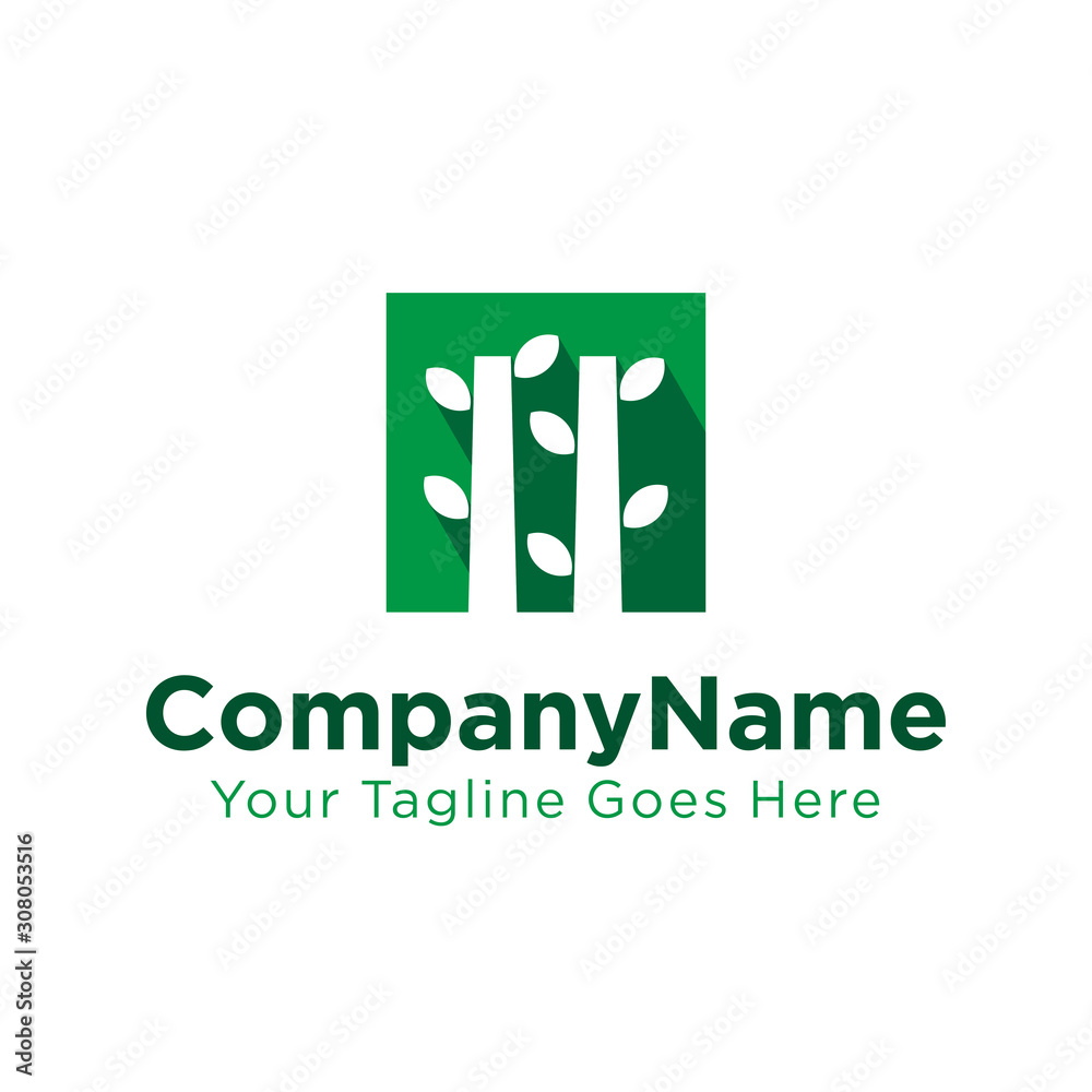 simple tree logo design with tree trunk and leaves on square concept ...