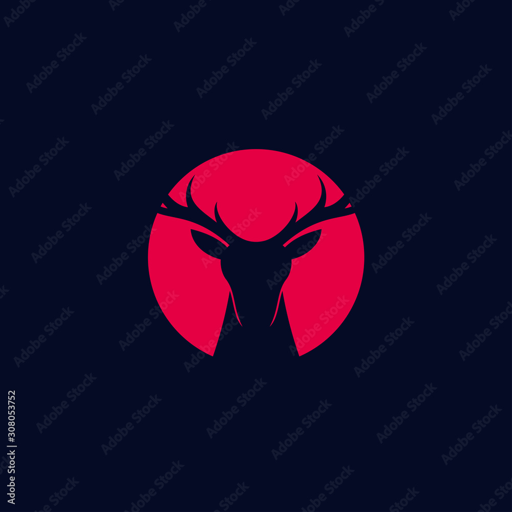 deer head circle logo design vector template. modern flat wild animal ...