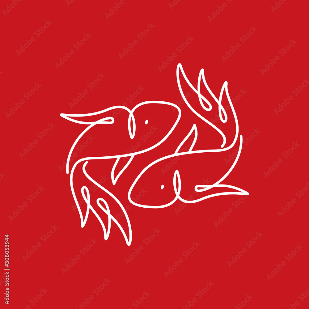 japanese koi fish logo with line art, monoline, outline concept design ...