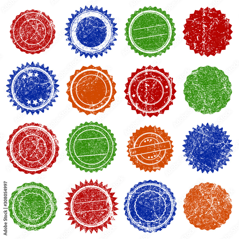 Ink color empty Stamps Round frames vector icon set. Stamp grunge ...