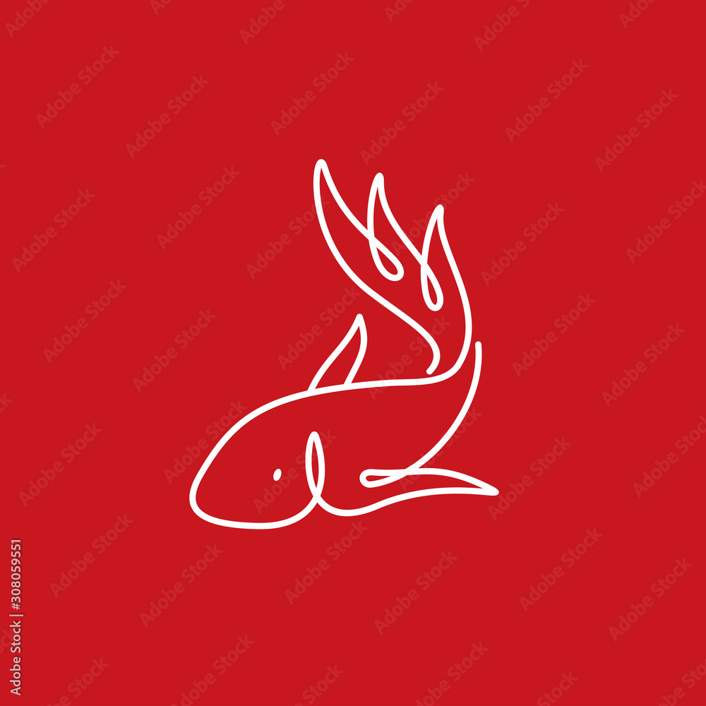 japanese koi fish logo with line art, monoline, outline concept design ...