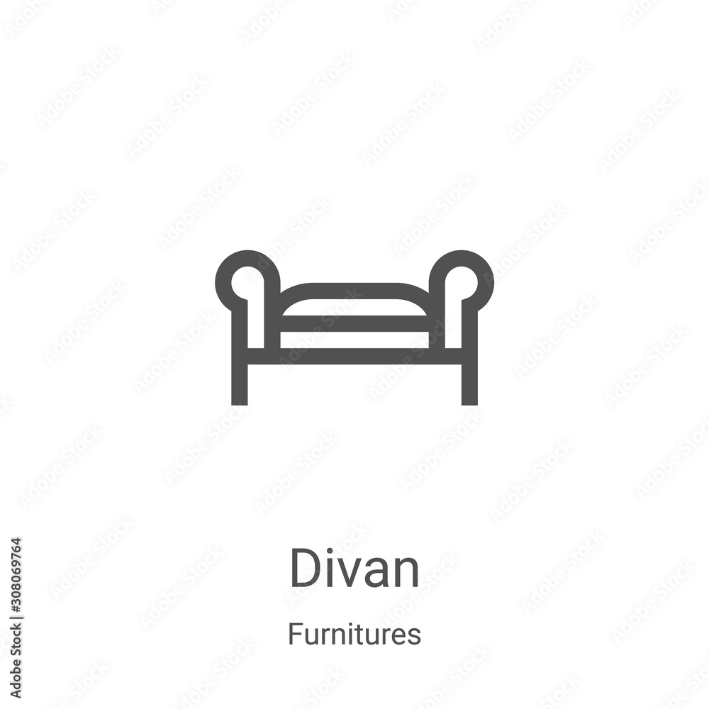 divan icon vector from furnitures collection. Thin line divan outline ...