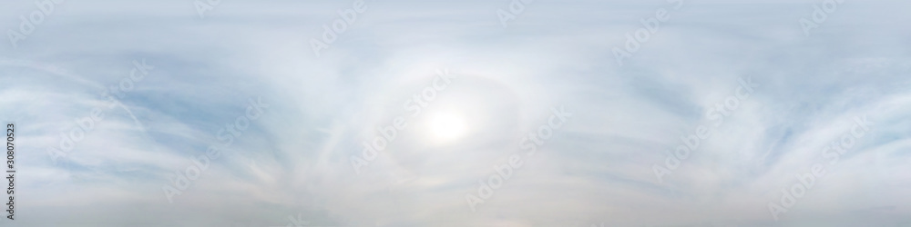 clear blue sky with halo sun. Seamless hdri panorama 360 degrees angle ...