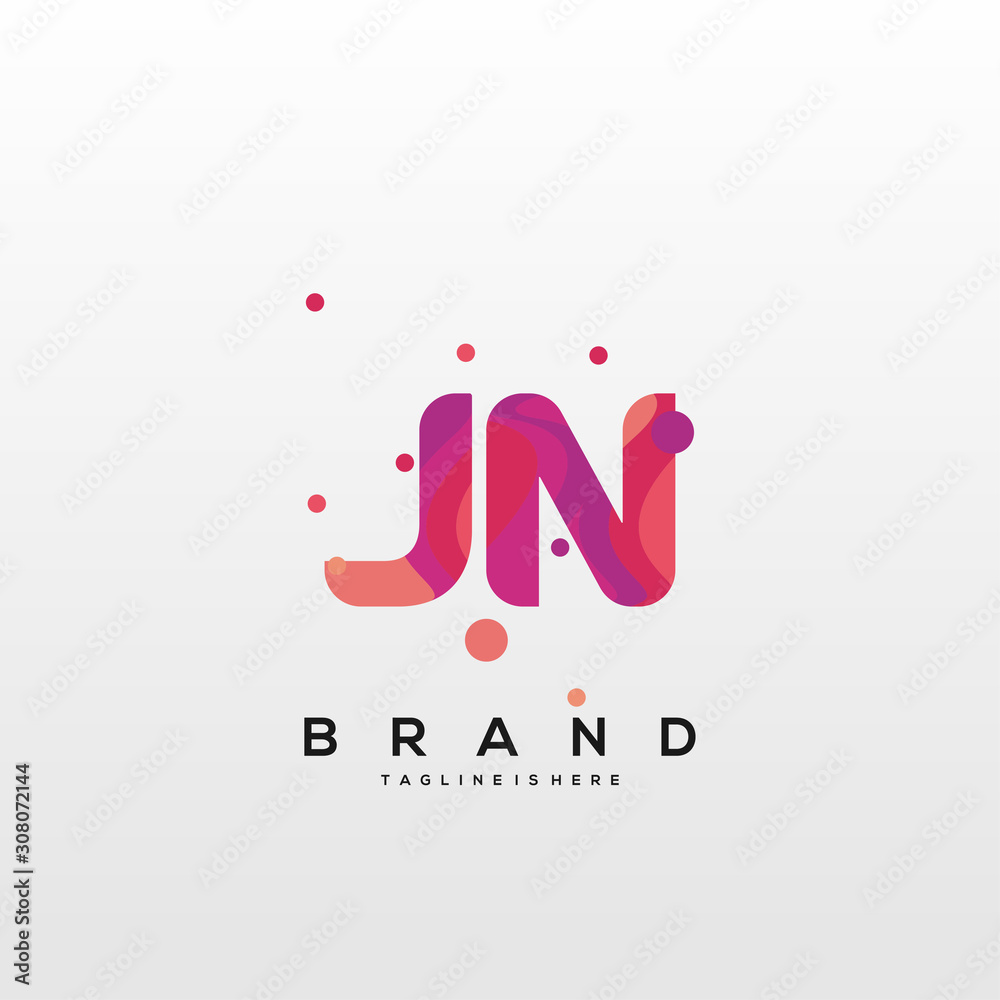Initial letter JN logo with colorful, letter combination logo design ...