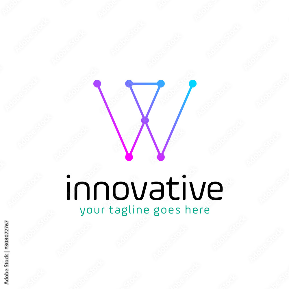 letter W technology logo design vector with line connection concept ...