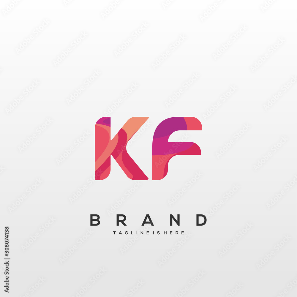 Initial letter KF logo with colorful, letter combination logo design ...