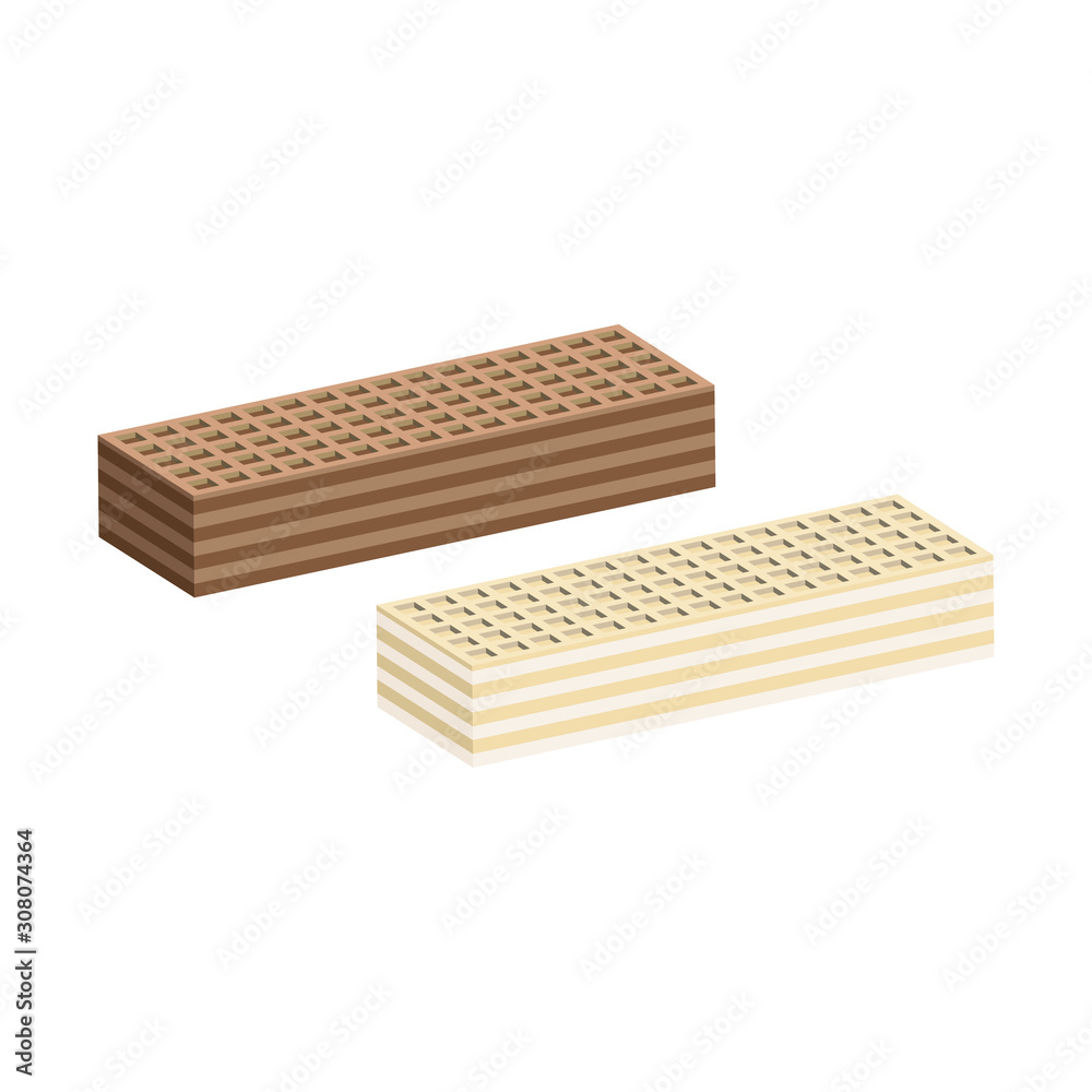 Two types of rectangular crispy waffles with milk filling and chocolate ...