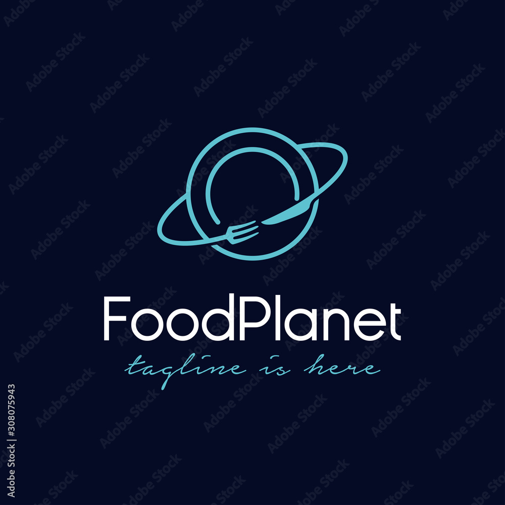 unique food planet logo design vector illustration. consisting of a ...