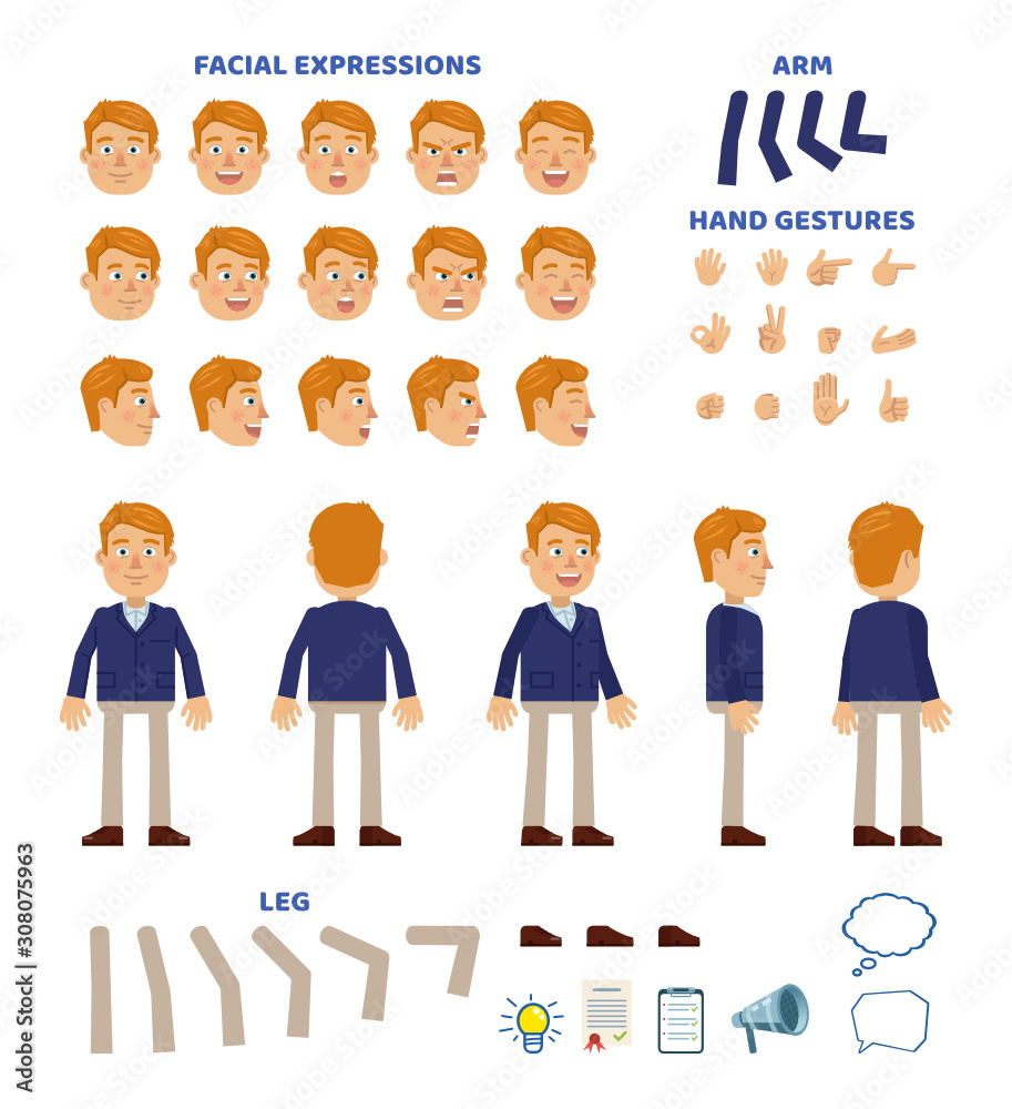 Businessman Character Creation Set Various Gestures Emotions Diverse Poses Views Create