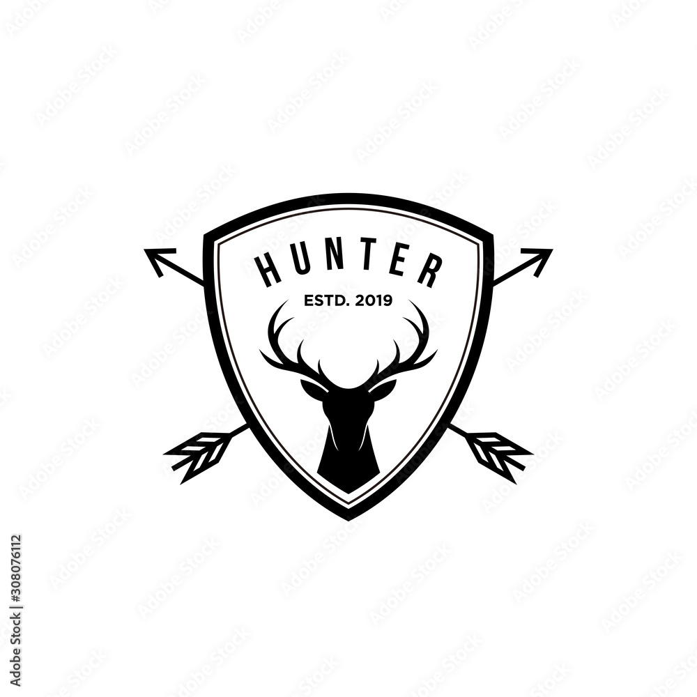 deer hunter logo, badge, emblem, label design template. vector ...