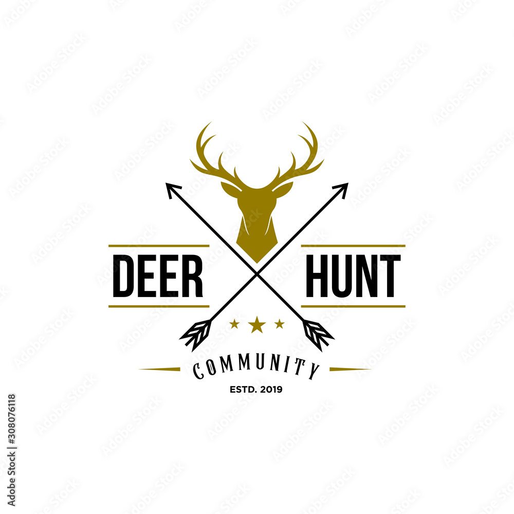 deer hunter logo, badge, emblem, label design template. vector ...
