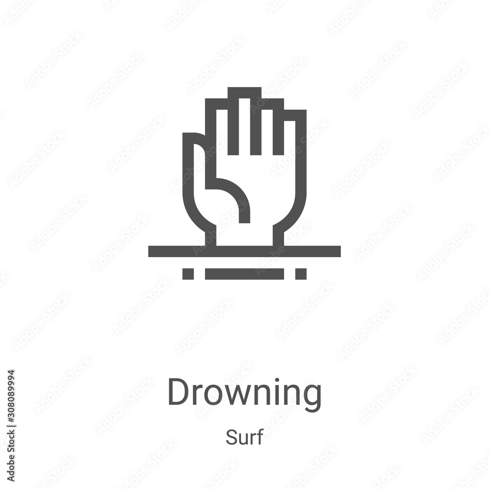 drowning icon vector from surf collection. Thin line drowning outline ...