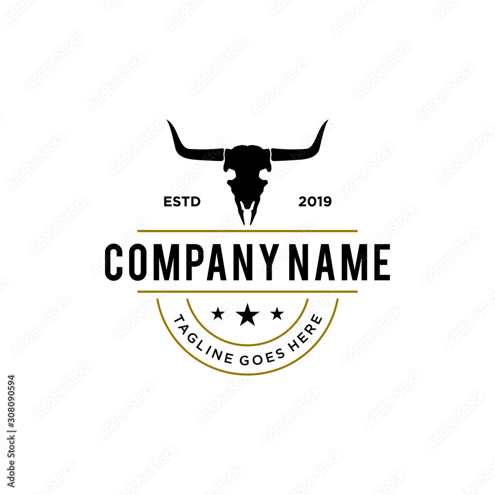 Skeleton Bull Head Bull Skull Badge Emblem Label Logo Design Template Skeleton Bull Head Bull Skull Badge Emblem Label Logo Design Template