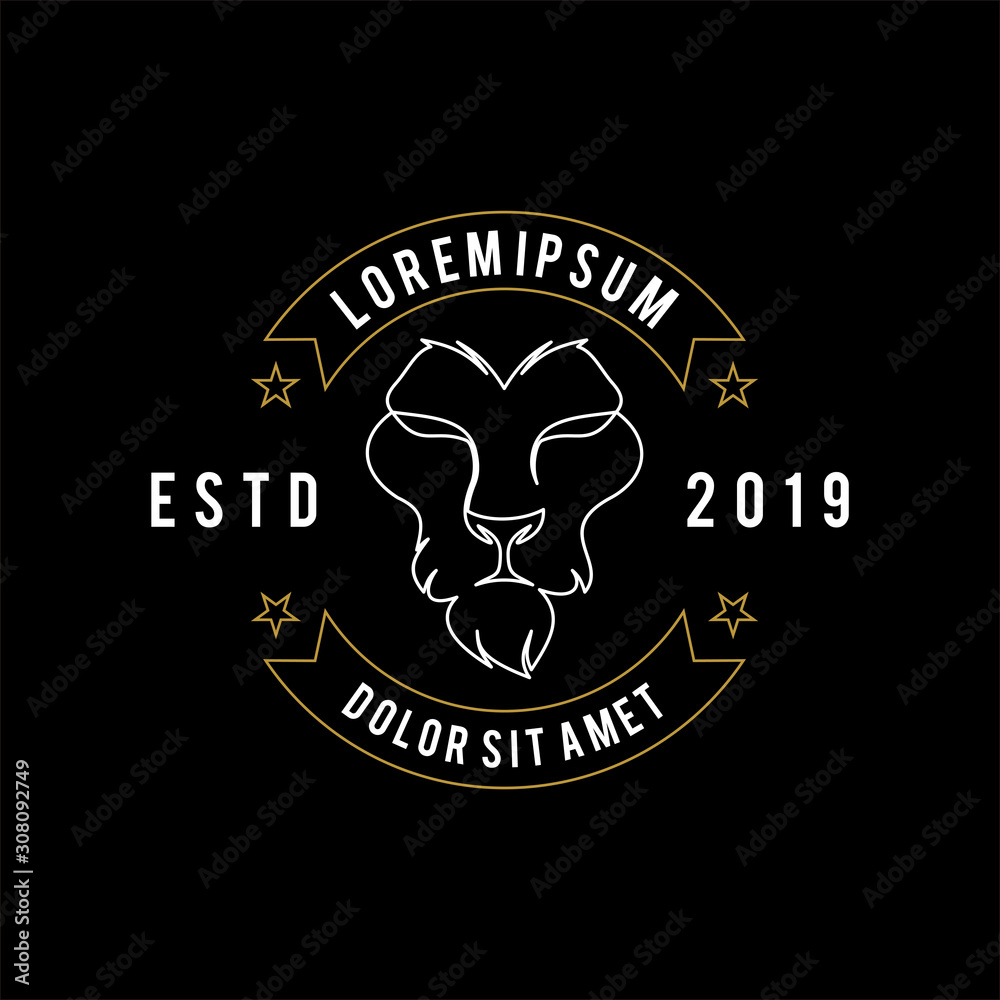 vintage lion face badge design with line art concept. retro lion label ...