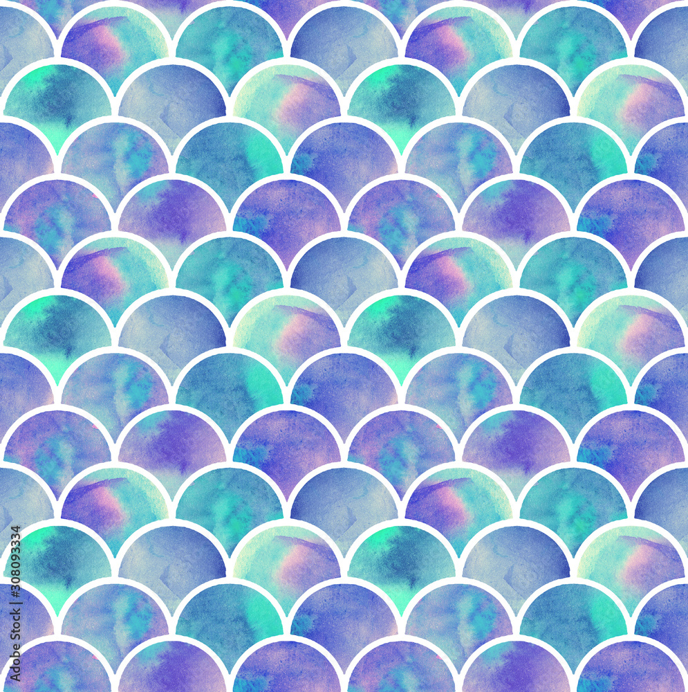 watercolor rainbow scales of mermaid. seamless pattern Stock ...