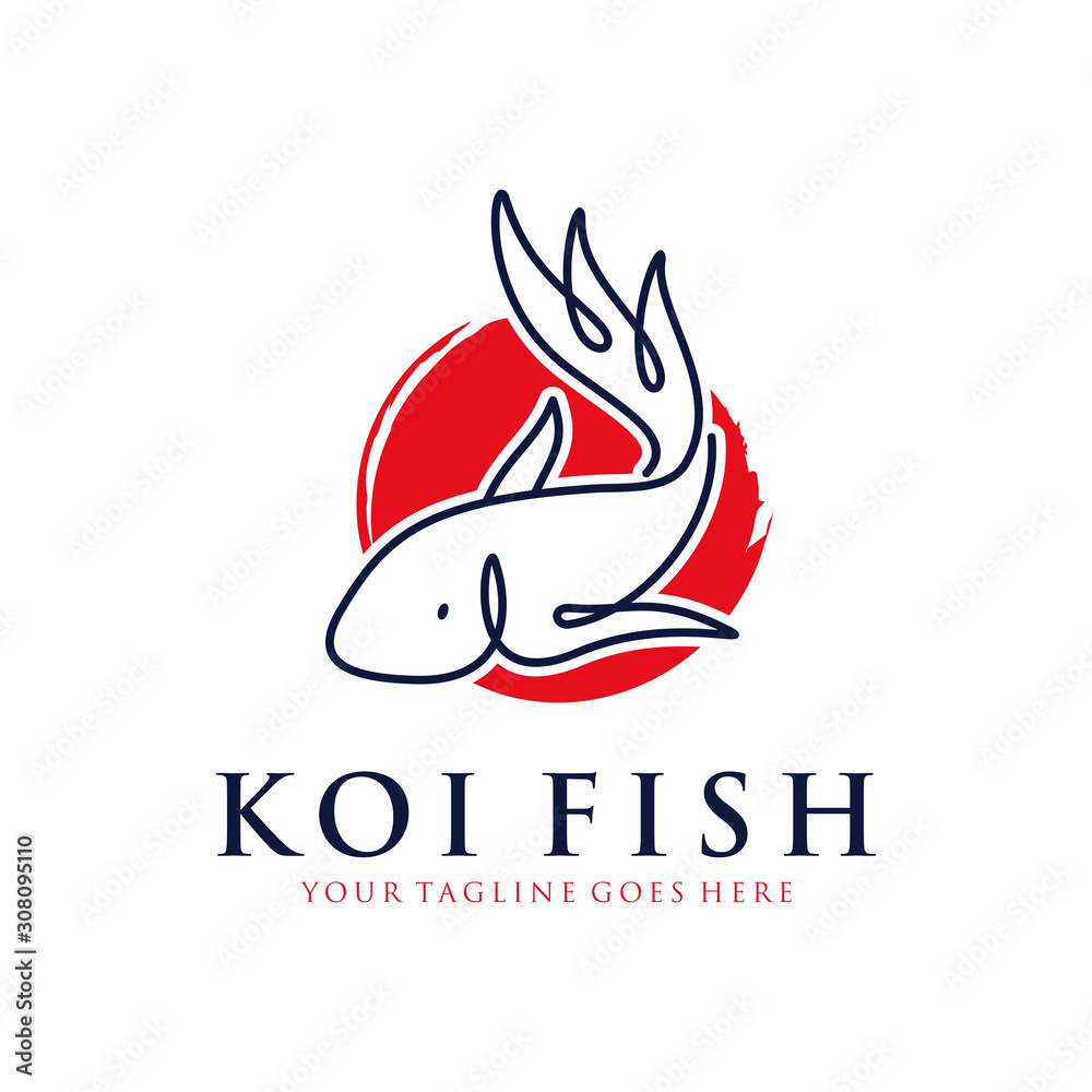 japanese koi fish logo with line art, monoline, outline concept design ...
