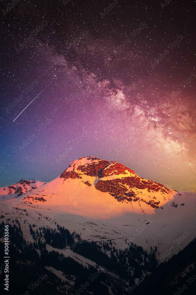 Milchstraße mit Sternschnuppe in den Tiroler Alpen Stock Photo | Adobe ...