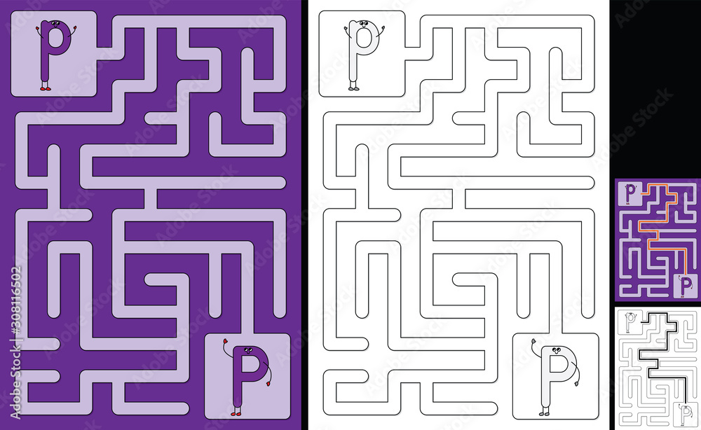 Easy alphabet maze - letter P Stock Vector | Adobe Stock