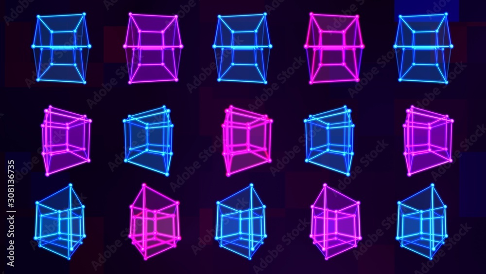 4D Hypercube Tesseract Array Matrix with Trippy Visual Neon Colors ...