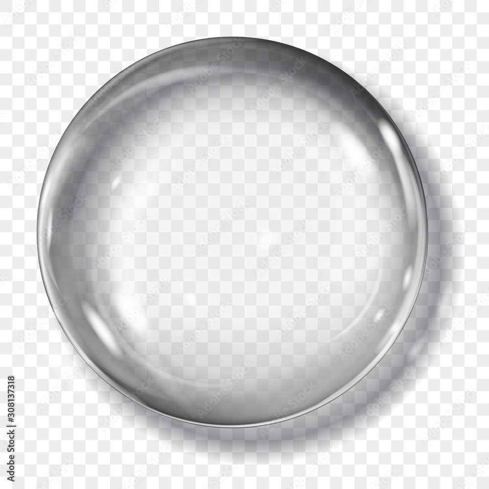 Big translucent gray sphere with glares and shadow on transparent ...