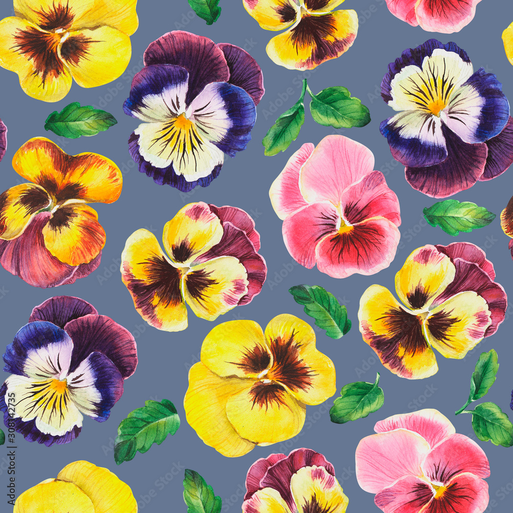 Floral pattern with pansies, watercolor pansy flower. Stock ...