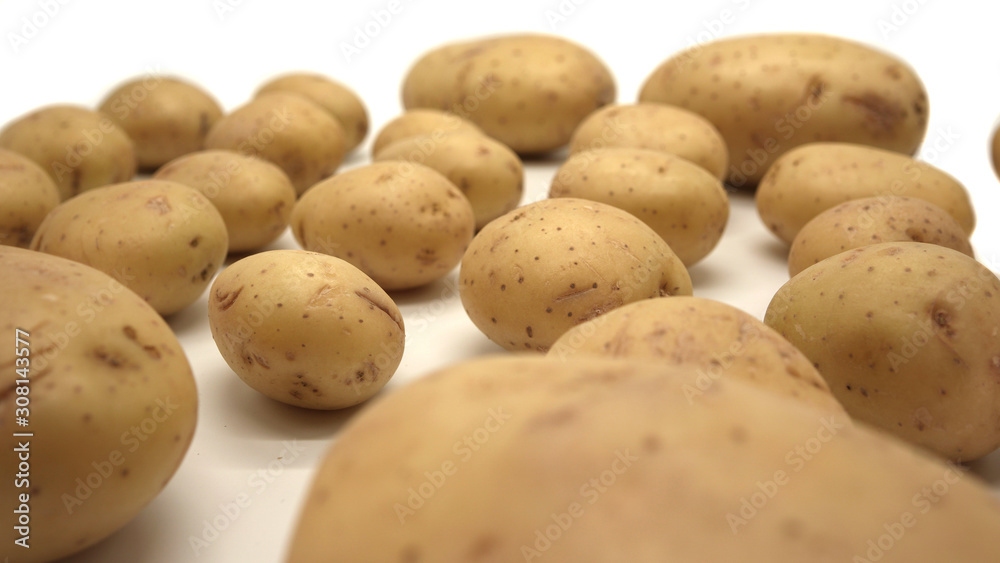 Young white potato, top view. Isolated potatoes on a white background ...