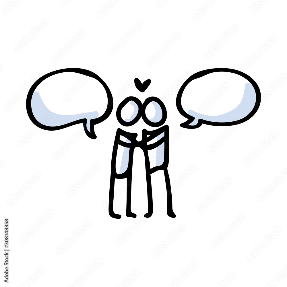 Hand Drawn Romantic Stick Figure Couple Kissing. Concept of Love ...