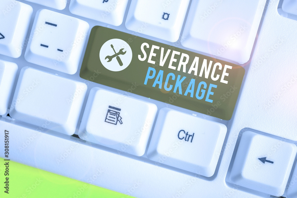 Writing note showing Severance Package. Business concept for pay and ...