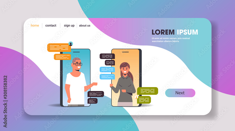 couple using chatting app social network chat bubble communication ...