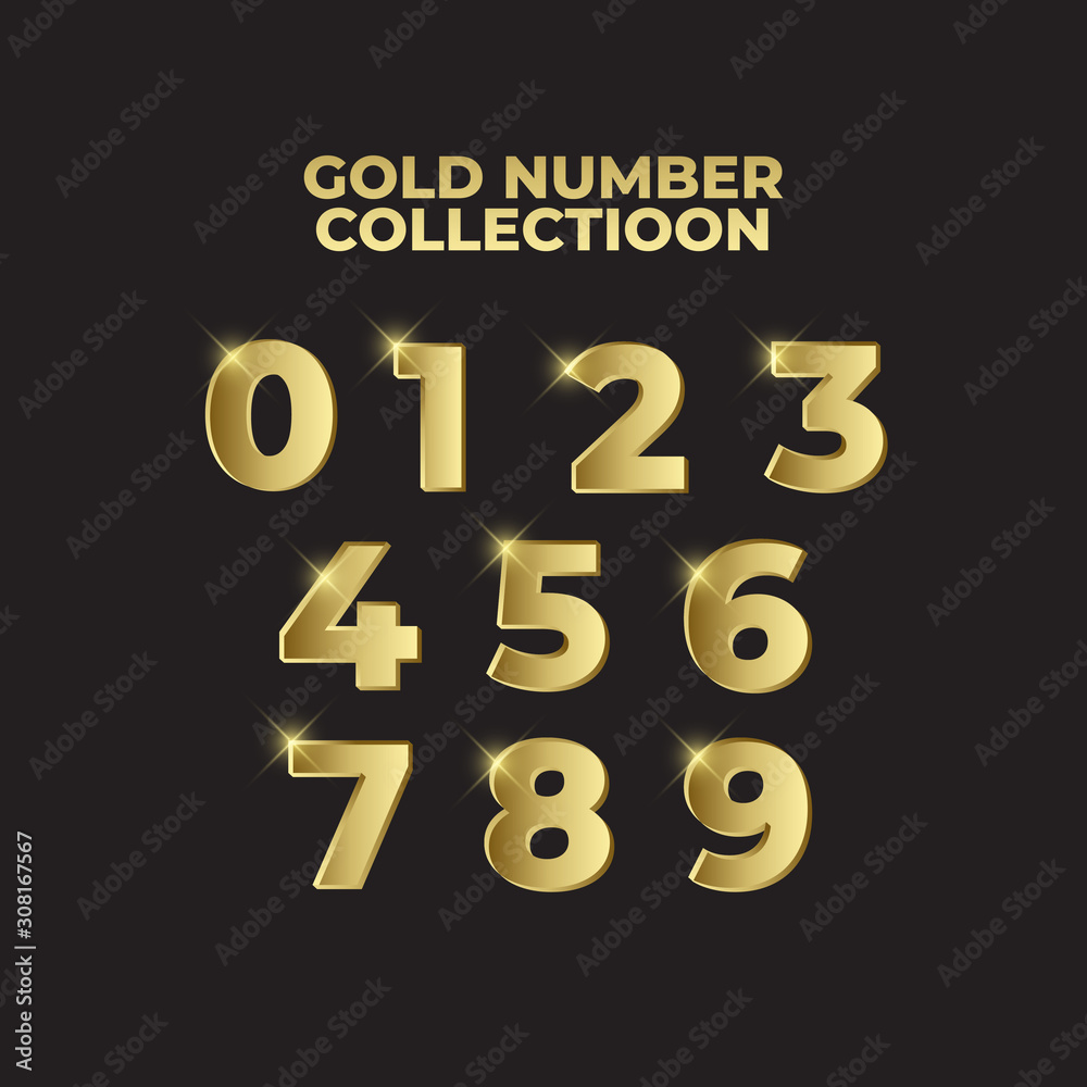 Set of golden numbers.Vector gold numbers. Stock Vector | Adobe Stock