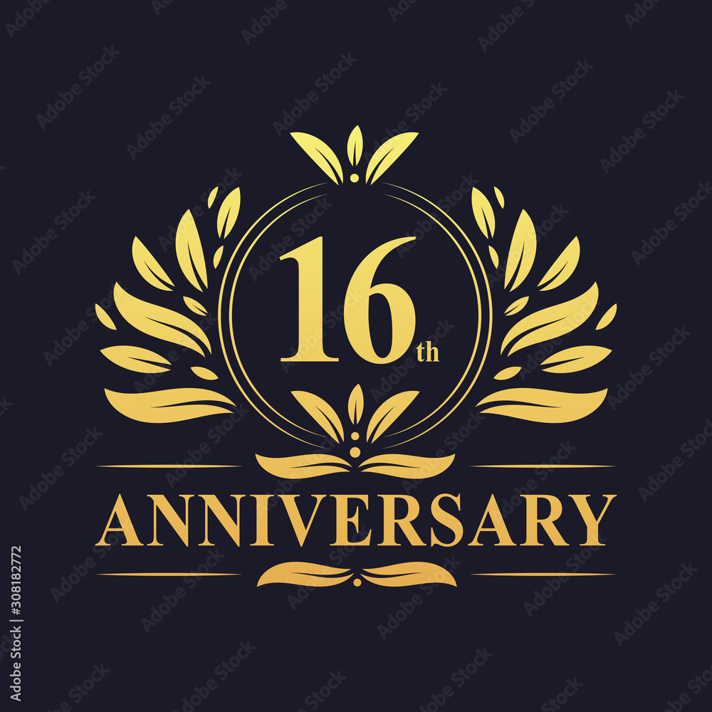 16th Anniversary logo, luxurious golden color 16 years Anniversary logo ...
