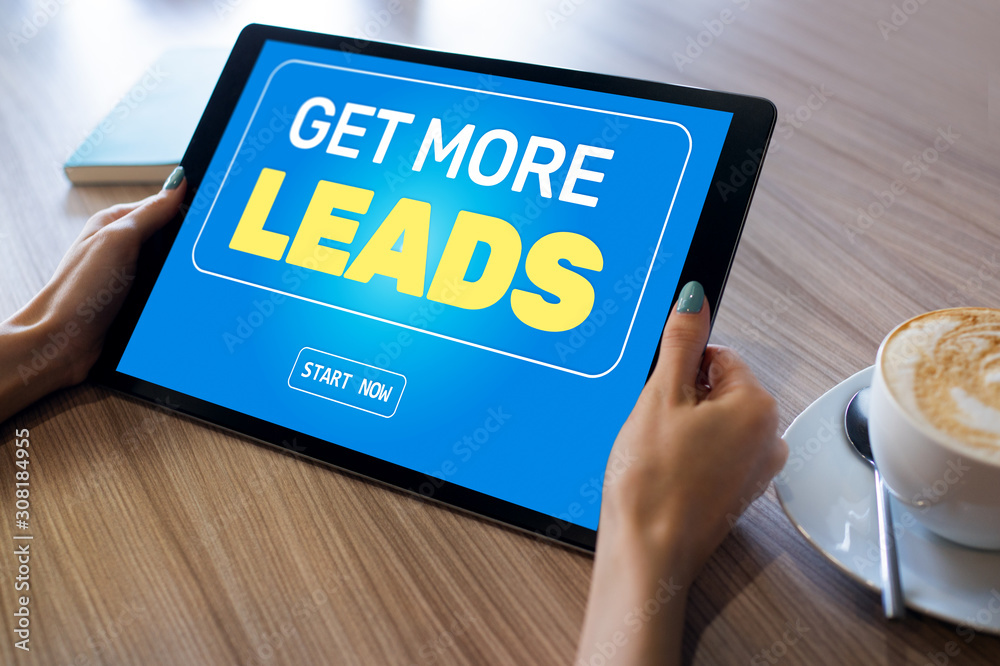 Lead generation start button on screen. Digital marketing and business ...