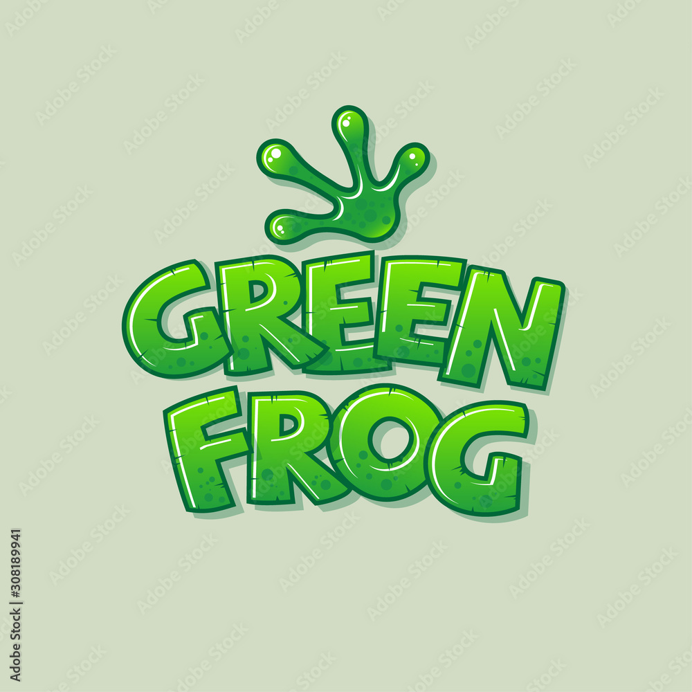 Green Frog logo. Glossy letters and green frog paw. The frog icon. Logo ...