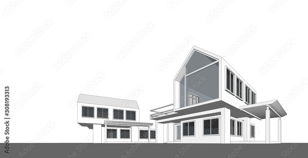 Architectural sketch line, House design work free hands drawing ...