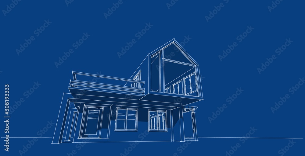 Architectural sketch line, House design work free hands drawing ...