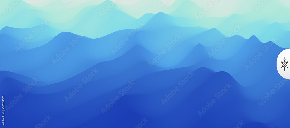 Blue abstract background. Realistic landscape with waves. Cover design ...