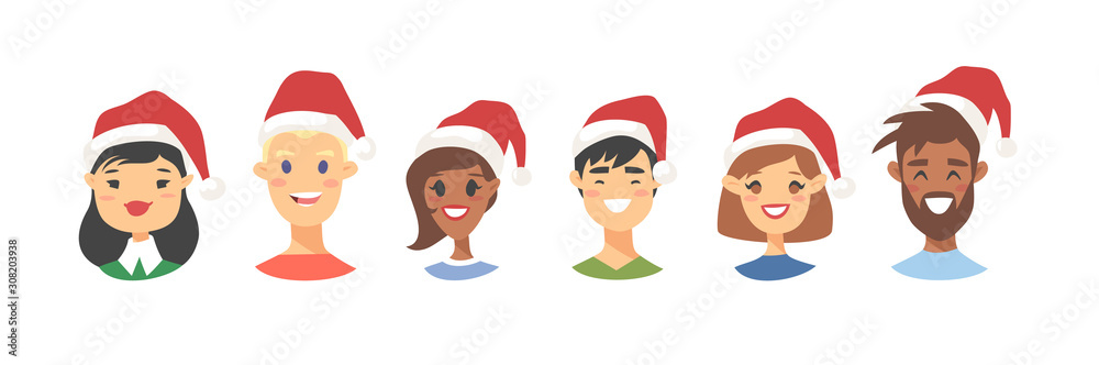 Drawing emotional character with Christmas hat. Cartoon style emotion ...