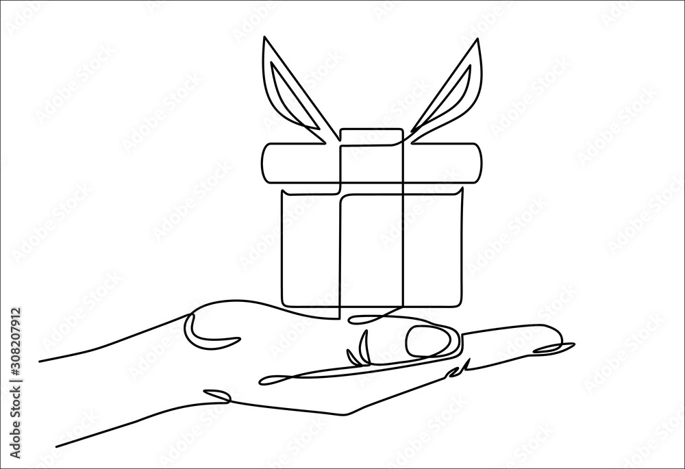 One continuous line drawing of hand holding Gift. Stock Vector | Adobe ...