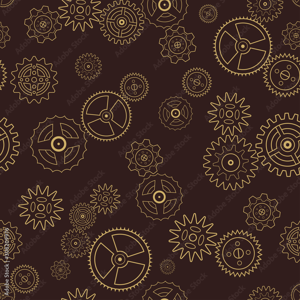 Vector seamless pattern of gears of various shapes and sizes, in ...